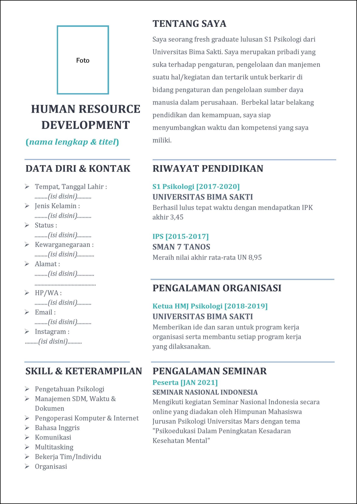 Contoh CV Magang Berdampak, Panduan, Format, dan Tips Menyusun CV untuk ...